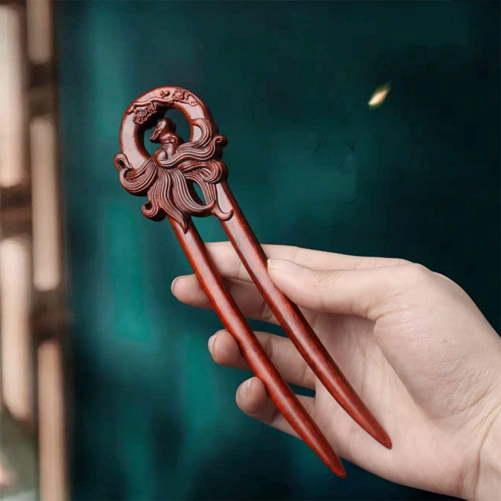 CHOISBEING Large Wooden Hair Fork for Long and Thick Hair - Nine-tailed ...