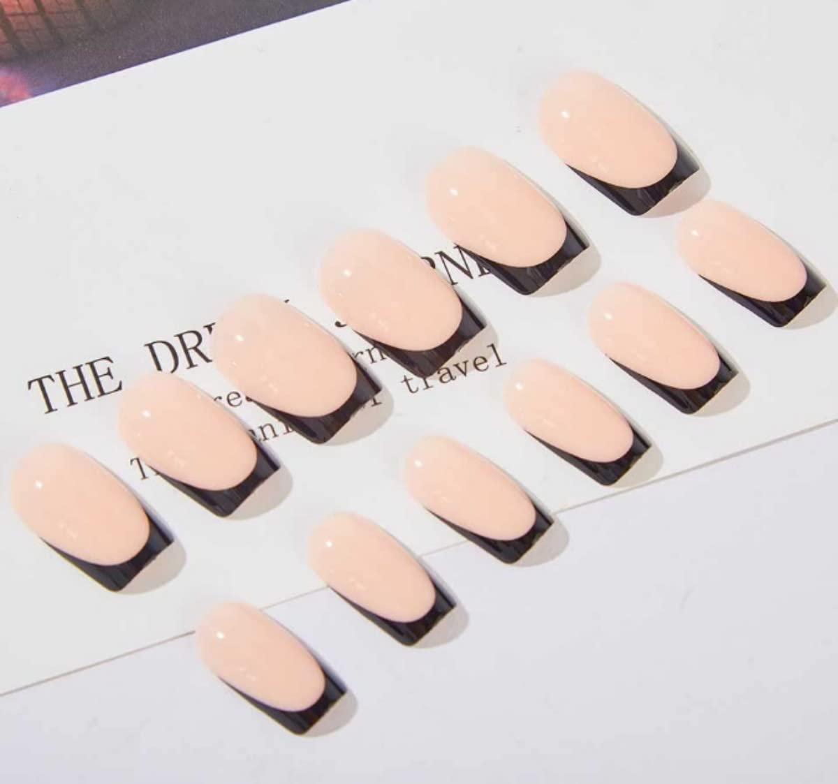 Justotry 24-Piece Angular Press On Nails - Short Black & Nude French ...