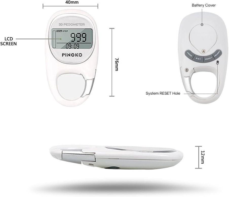 PINGKO 3D Carabiner Pedometer - Fitness Tracker for Walking - White ...