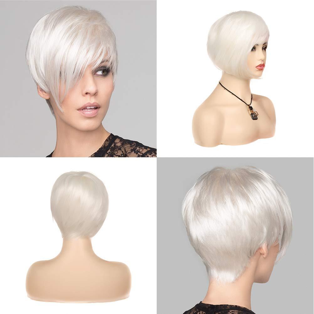 Sallcks Short White Pixie Wig for Women - Halloween Cosplay Costume ...