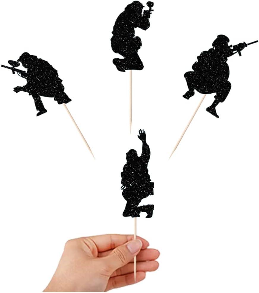 Military Themed Soldier Cake Toppers - 12 Pieces Paper Cups Black ...