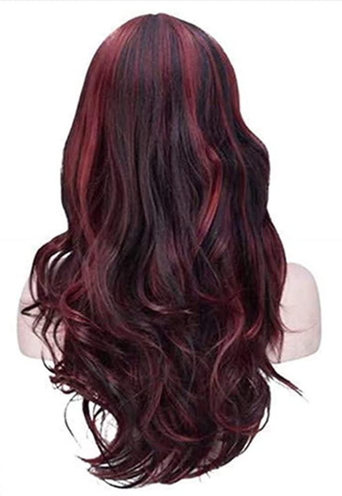 AneShe Women's 2 Tones Wine Red Mixed Black Big Wave Long Wavy Curly ...