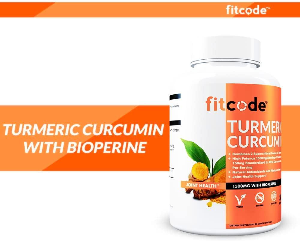 Fitcode 1500mg Turmeric Curcumin with 95% Curcuminoids & BioPerine - Highest Potency, Gluten ...