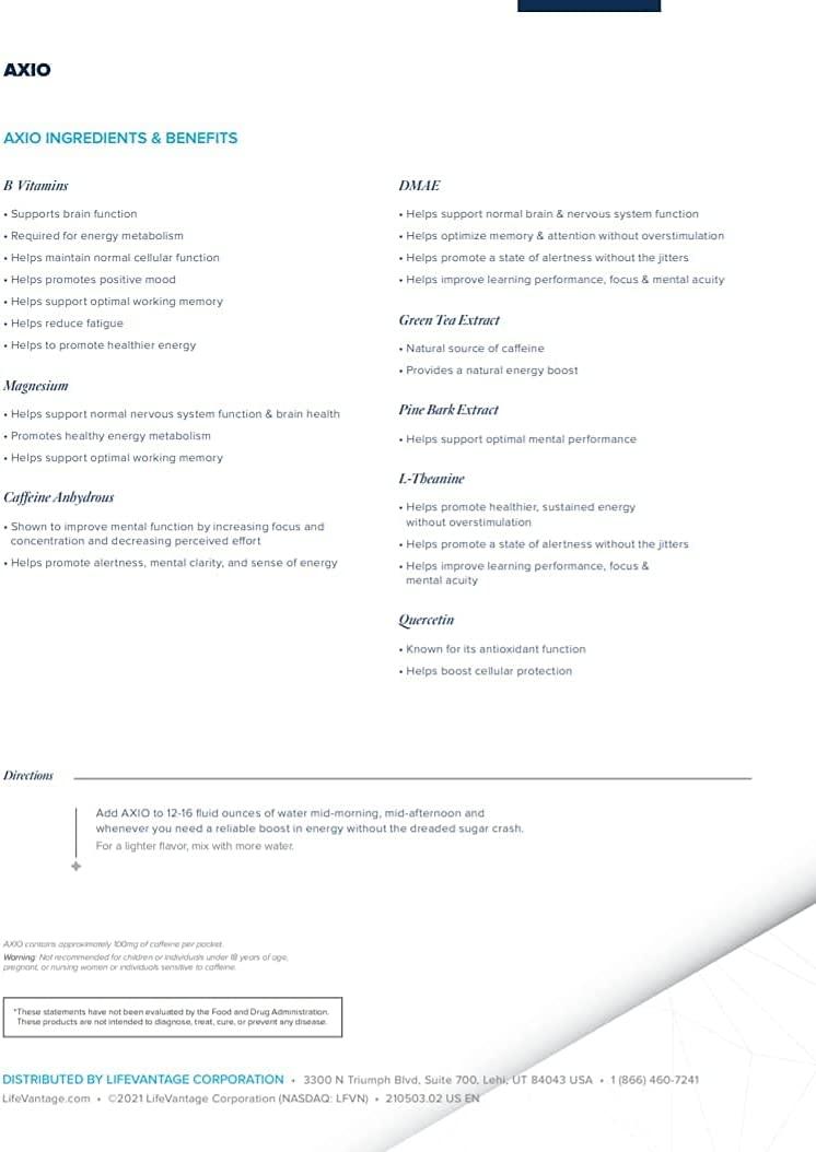 LifeVantage Axio Sour Cherry 30 Packs - Natural Energy Supplement | Buy ...