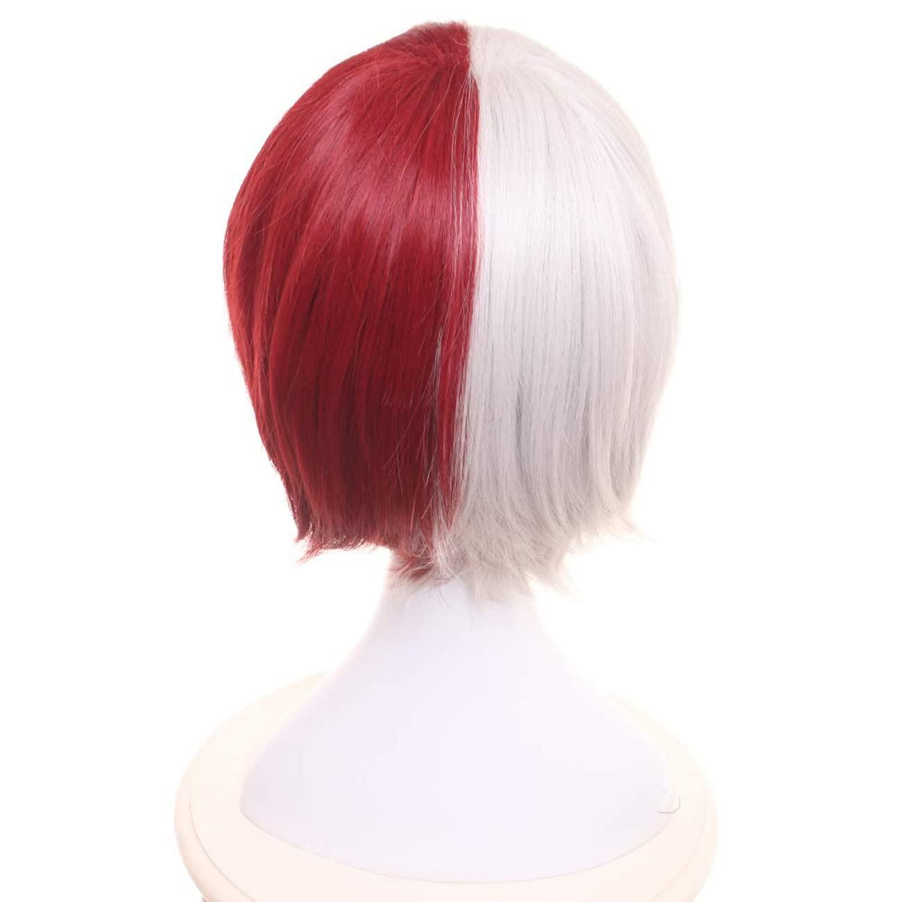 Lwiuentx MHA Cosplay Todoroki Shouto Wig - Half Silver White & Half Red ...