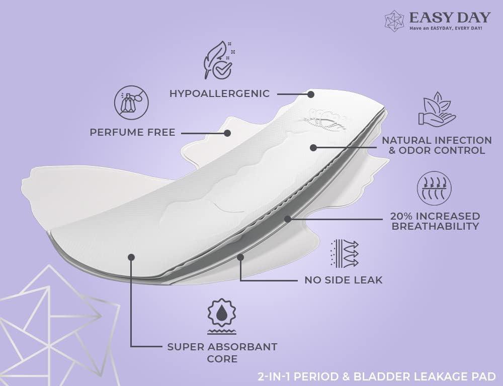 EASYDAY Overnight Heavy Flow Pads with Wings | 2-in-1 Period & Light ...