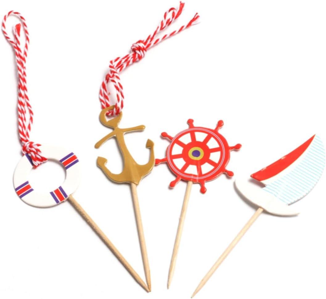 Mikinona 24pcs Nautical Cupcake Toppers Nautical Cake Topper Nautical ...