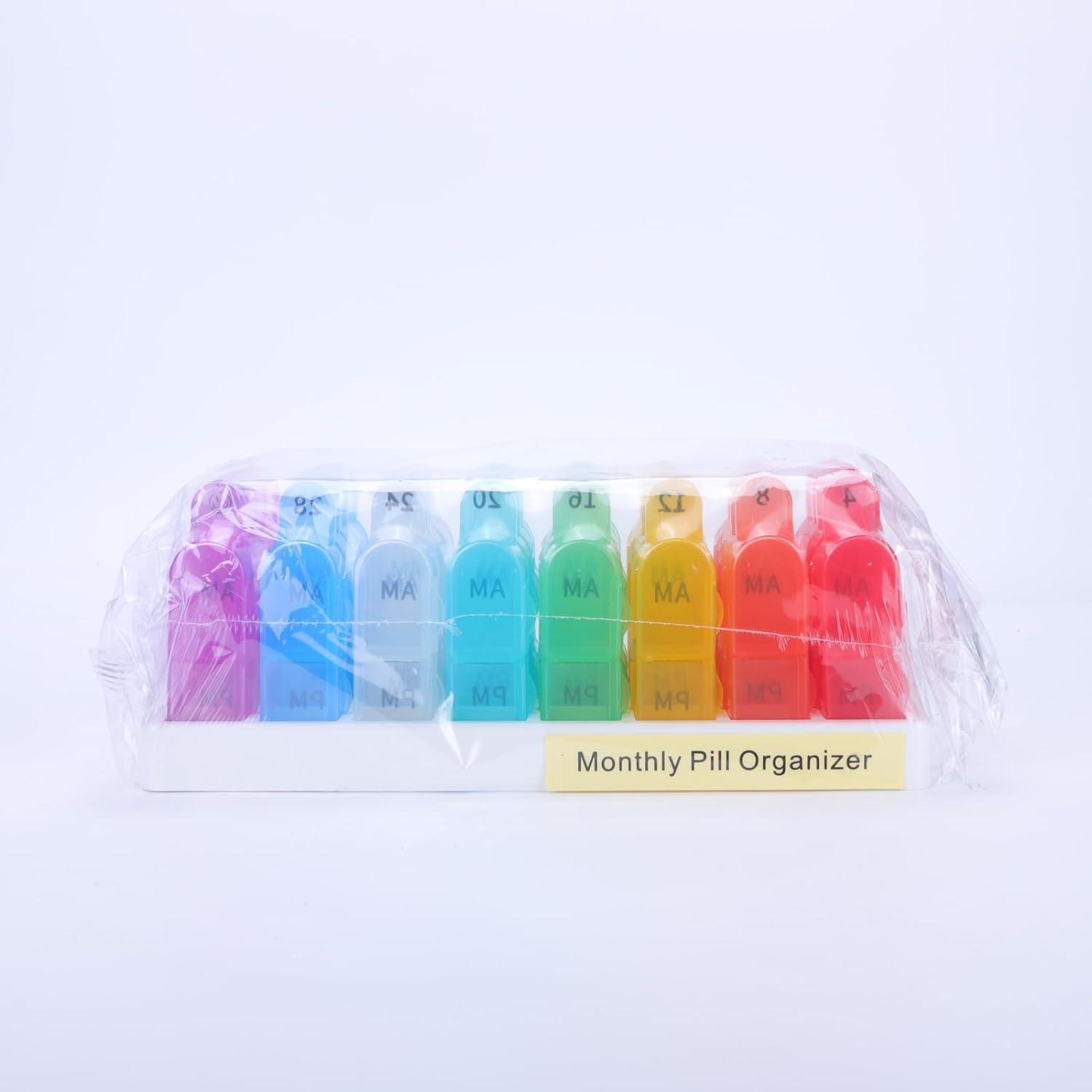 Monthly Pill Box Organiser 2 Times A Day Am Pm Medicine Box with 32 ...