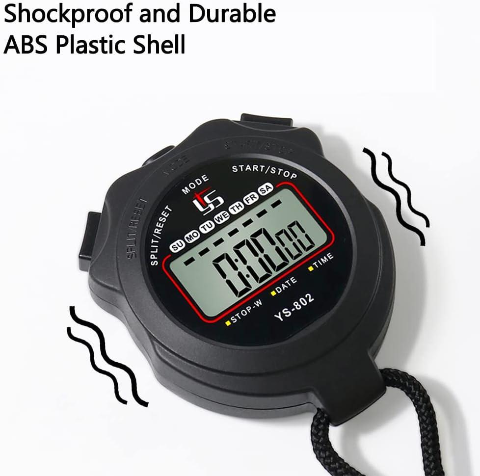 Sports Stopwatch Timer - Digital Clock Calendar Alarm - Shockproof for ...