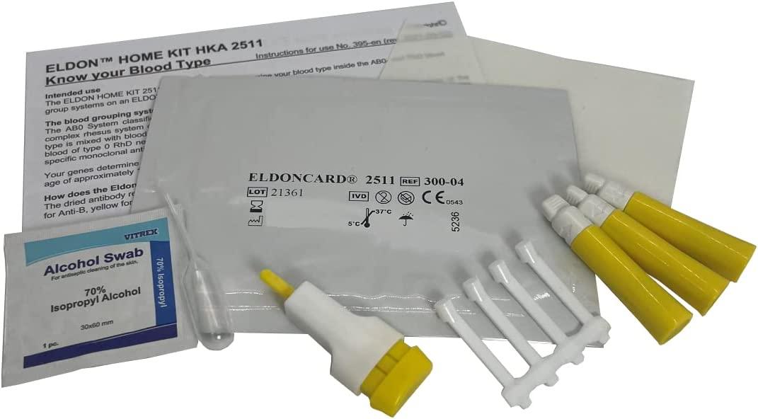 Eldoncard Blood Type Test Kit - 3 Tests | ABO AB & Rh Grouping ...