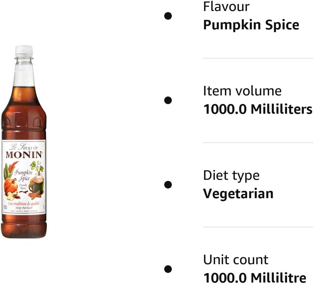 Monin Premium Pumpkin Spice Syrup 1L - Delicious Fall Flavor for Coffee ...