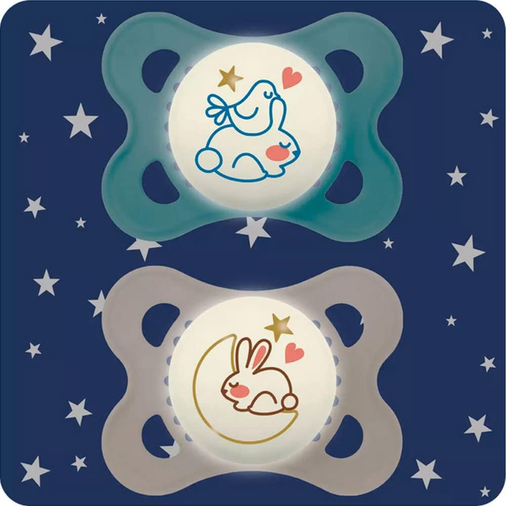 MAM Pacifier 0-6 Months - Set of 4 Night Silicone Pacifiers with ...