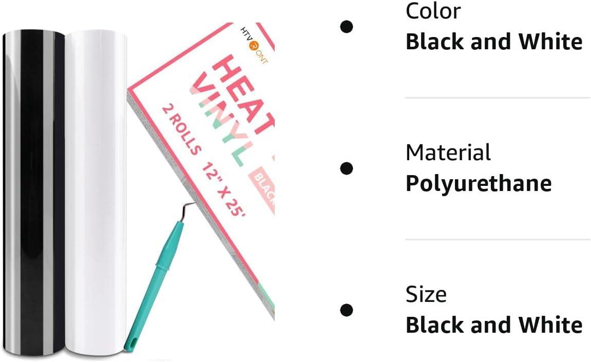 HTVRONT 12x25ft White & Black Heat Transfer Vinyl Rolls for Shirts ...
