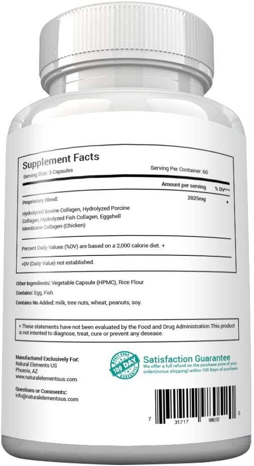Multi Collagen Protein Capsules - 180 Collagen Pills - Type I, II, III ...