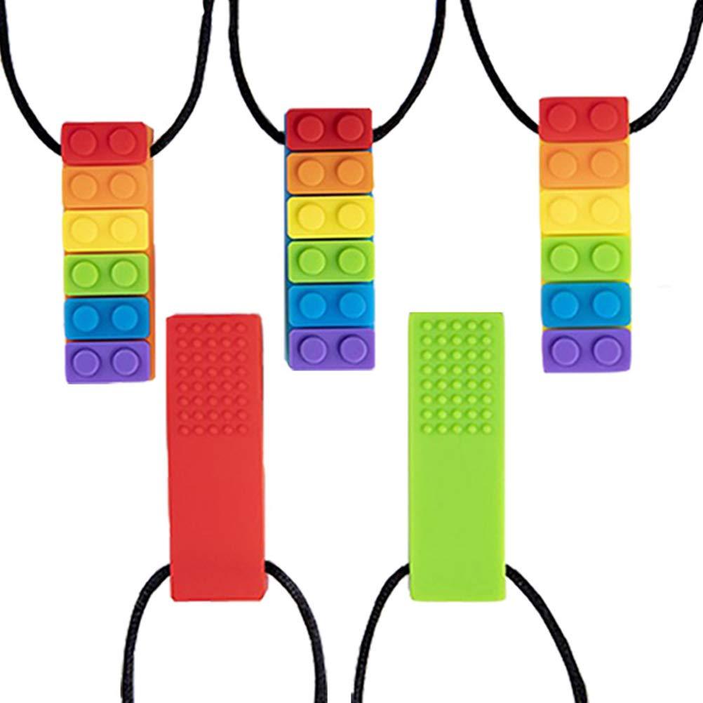 5-Pack Rainbow Brick Silicone Bite Rings - Sensory Chewing Necklace for ...