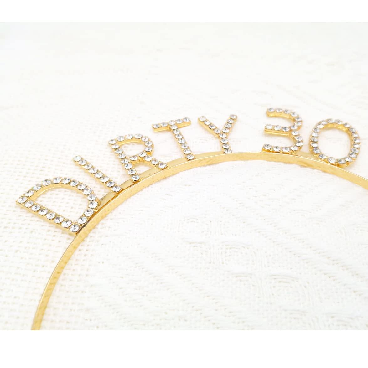 Gold Glitter 30th Birthday Crown & Sash Set for Her | Rhinestone Tiara ...