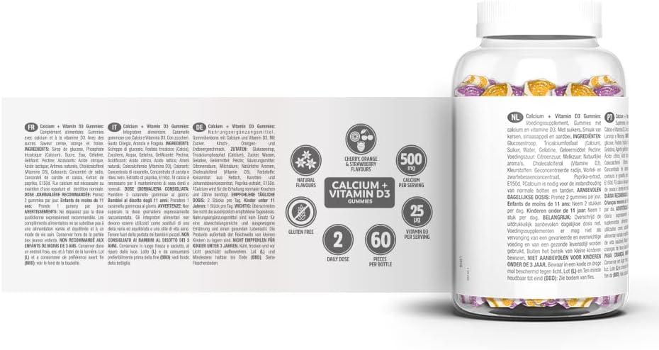 VITALDIN Calcium + Vitamin D3 Gummies 500mg & 1000 IU 60 Chewable ...