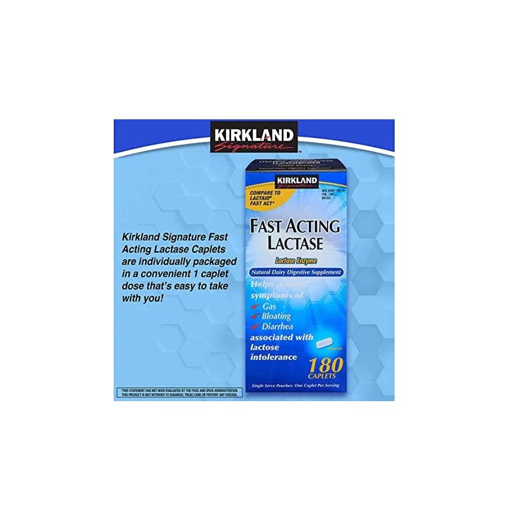 Kirkland Signature Fast Acting Lactase Caplets - 180 Count Pack, 180 ...