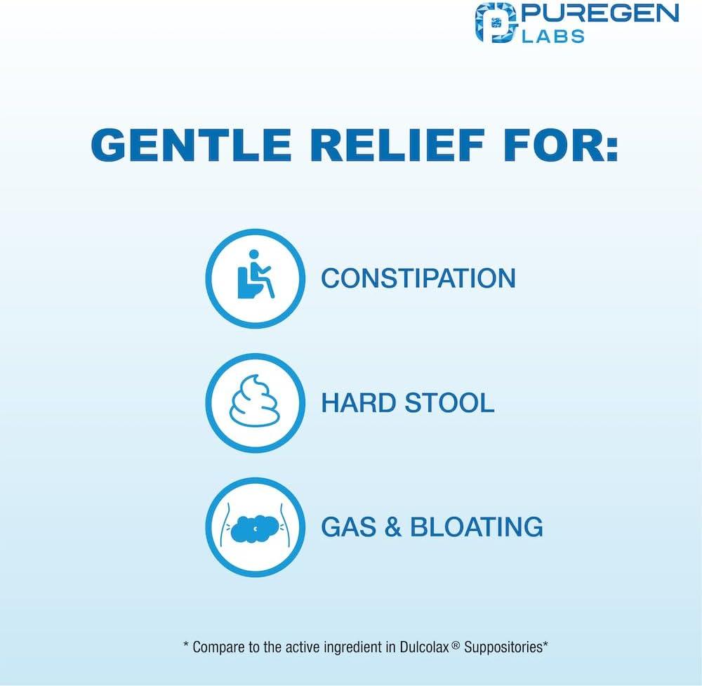 Puregen Labs Fast Relief Laxative Suppositories - 100 Count Bisacodyl ...