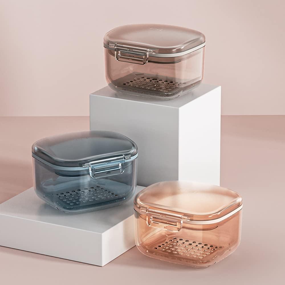 Denture & Retainer Case with Strainer Basket - Cute Denture Holder ...