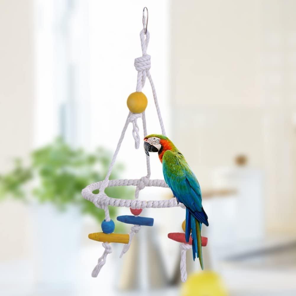 Hypeety Pet Bird Swing Toy - Round Cotton Rope Hanging Hammock for ...