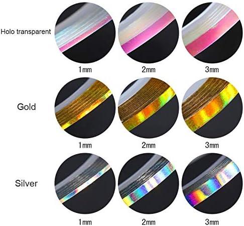 Holographic Gold Nail Striping Tapes - 3 Rolls (1mm, 2mm, 3mm) for ...