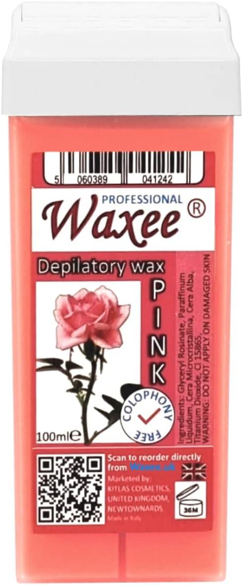 Waxee! Cream Pink Roll-On Wax Cartridge Refill x6 + 100 Waxing Strips ...