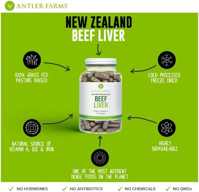 Antler Farms 100% Pure New Zealand Beef Liver Capsules - 180 ct 500mg ...