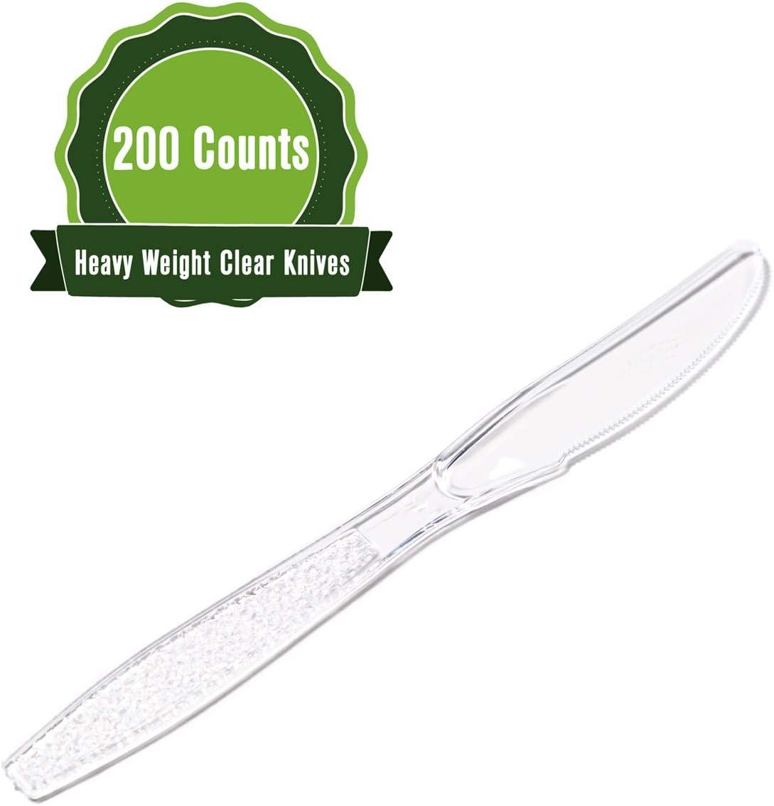SafeWare 200 Heavy Duty Clear Plastic Knives - Disposable Silverware ...