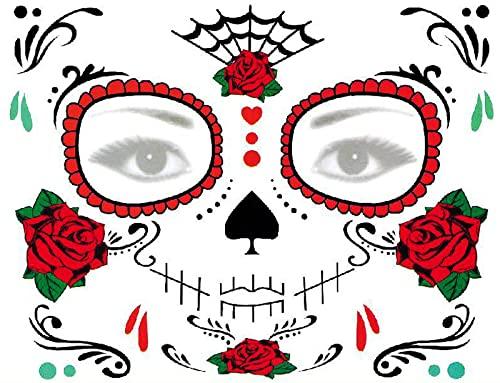 Day of Dead Face Tattoos Set: 6-Sheet Sugar Skull Temporary Stickers ...
