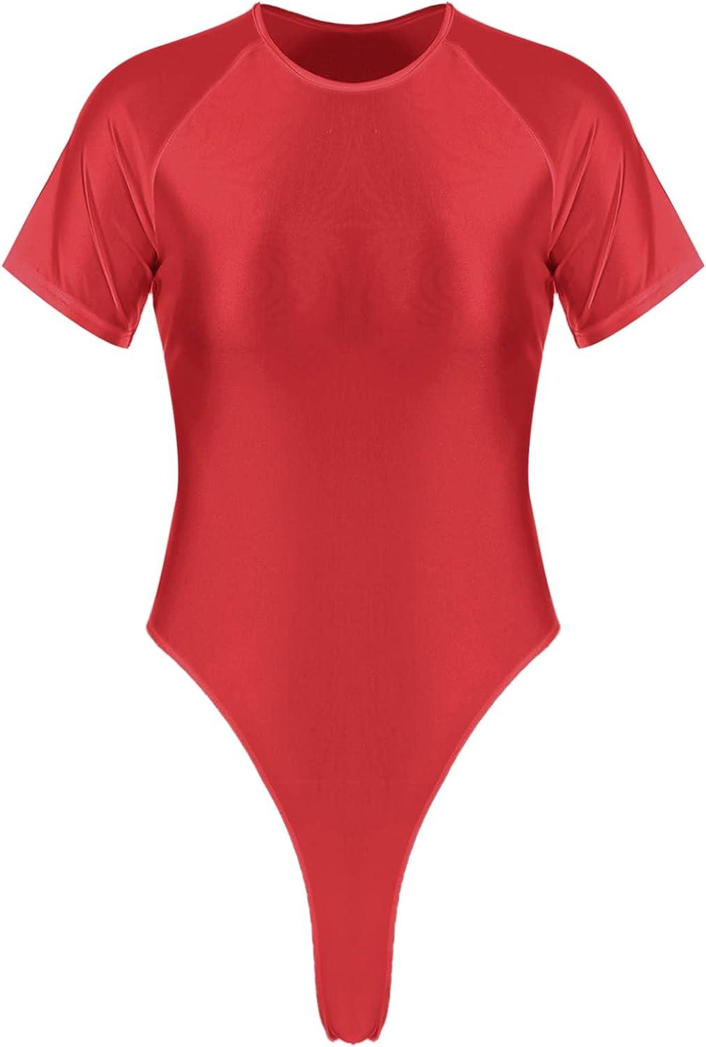 YiZYiF Women's 70D Oil Glossy Thong Bodysuit - Burgundy, X-Large | Buy Now with Express ...