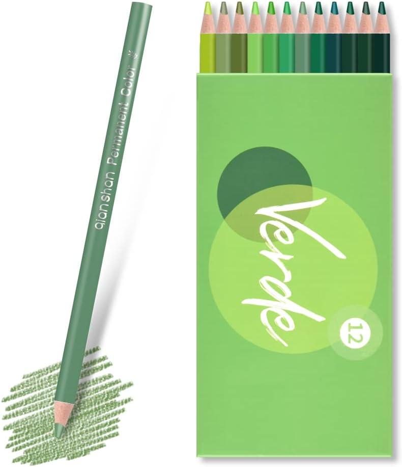 Qianshan 12 Green Oil-Based Pre-Sharpened Colored Pencils Set for ...