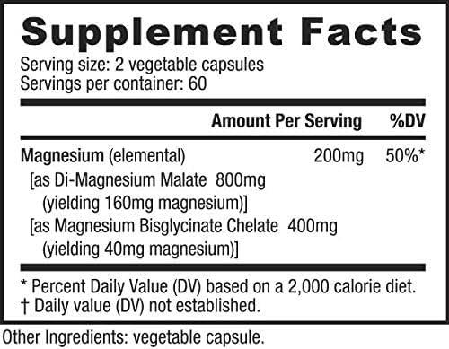 NutraBio Reacted Magnesium Supplement - 120 Vegetable Capsules - Muscle ...