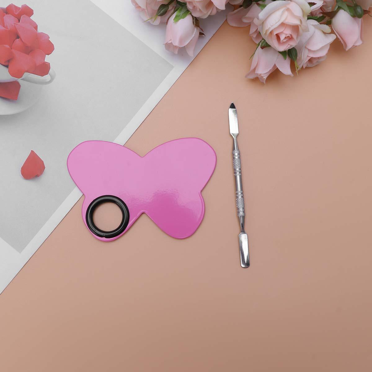 LEORX Butterfly Stainless Steel Makeup Plate with Spatula Tool - Pink ...