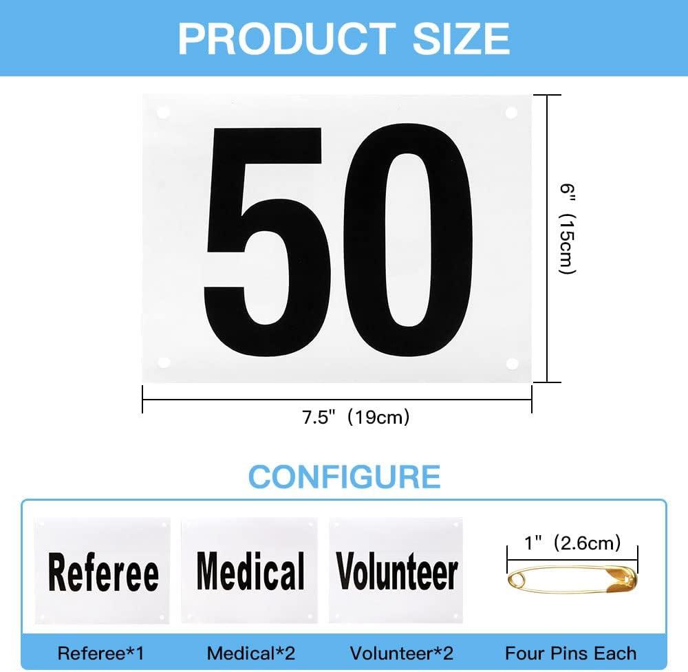 Emhumn Running Bibs for Marathon Races - Waterproof Tearproof, Large Numbers 1-50 with Referee ...
