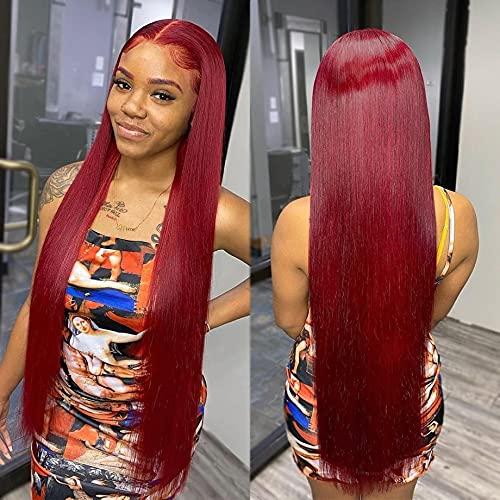 99J Burgundy Wine Red Silky Straight Transparent 13x4 Lace Front ...