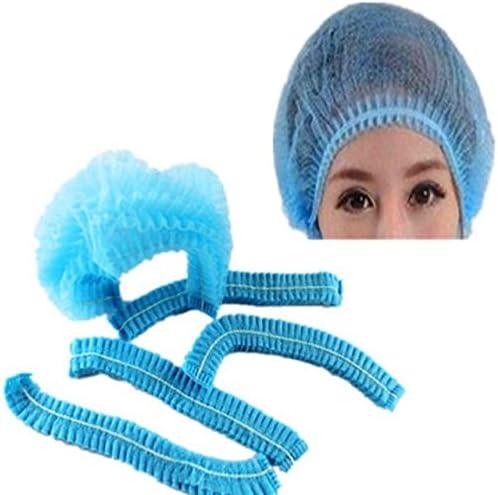 100 Pcs-21 Bouffant Disposable Hair Net Caps Bundle with Gloves - Blue ...