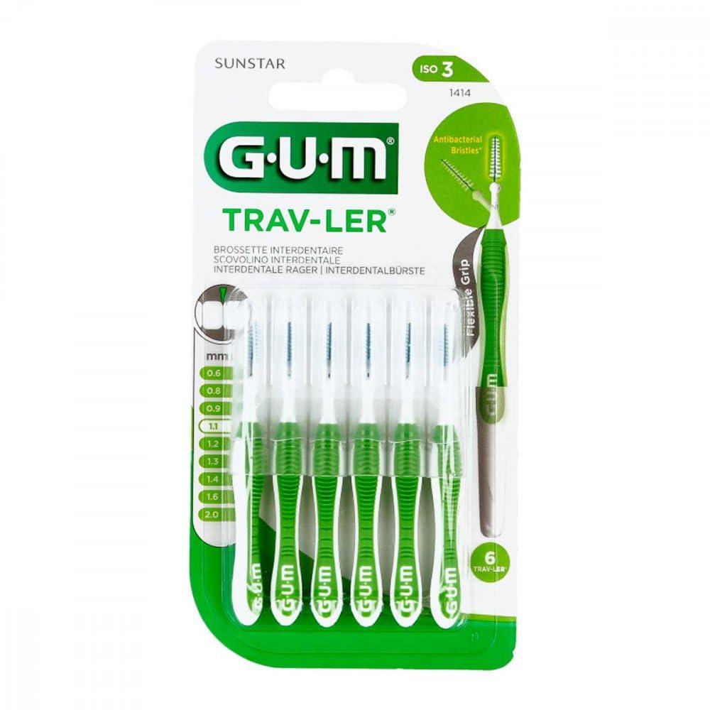 GUM Trav-LER 1.1mm Fir Green Interdental Brush + 6 Caps for Optimal ...
