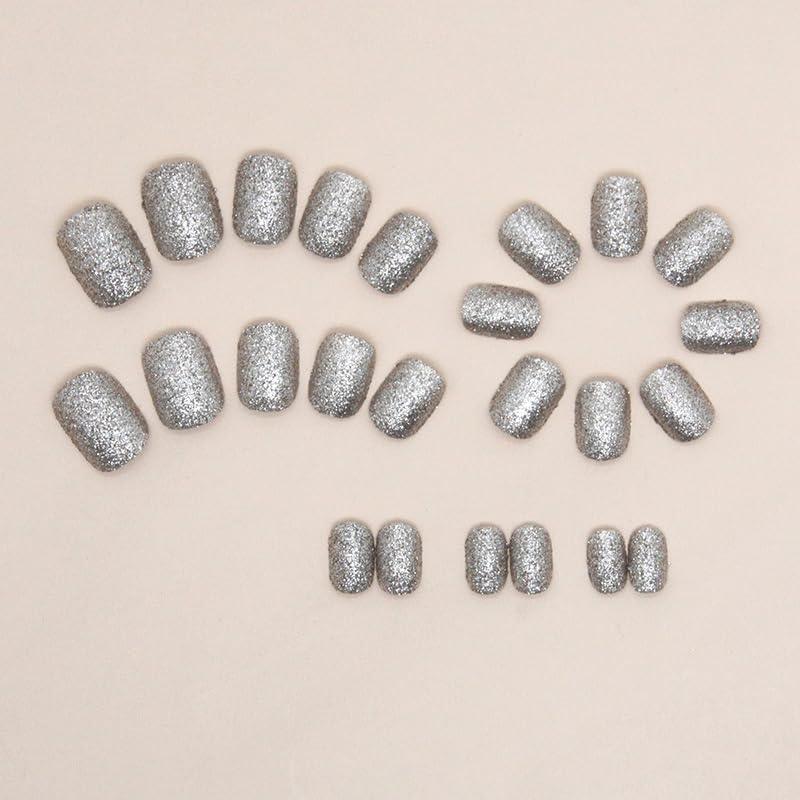 Mouyouglow Press On Nails - Short Square Glitter Solid Fake Nails with ...