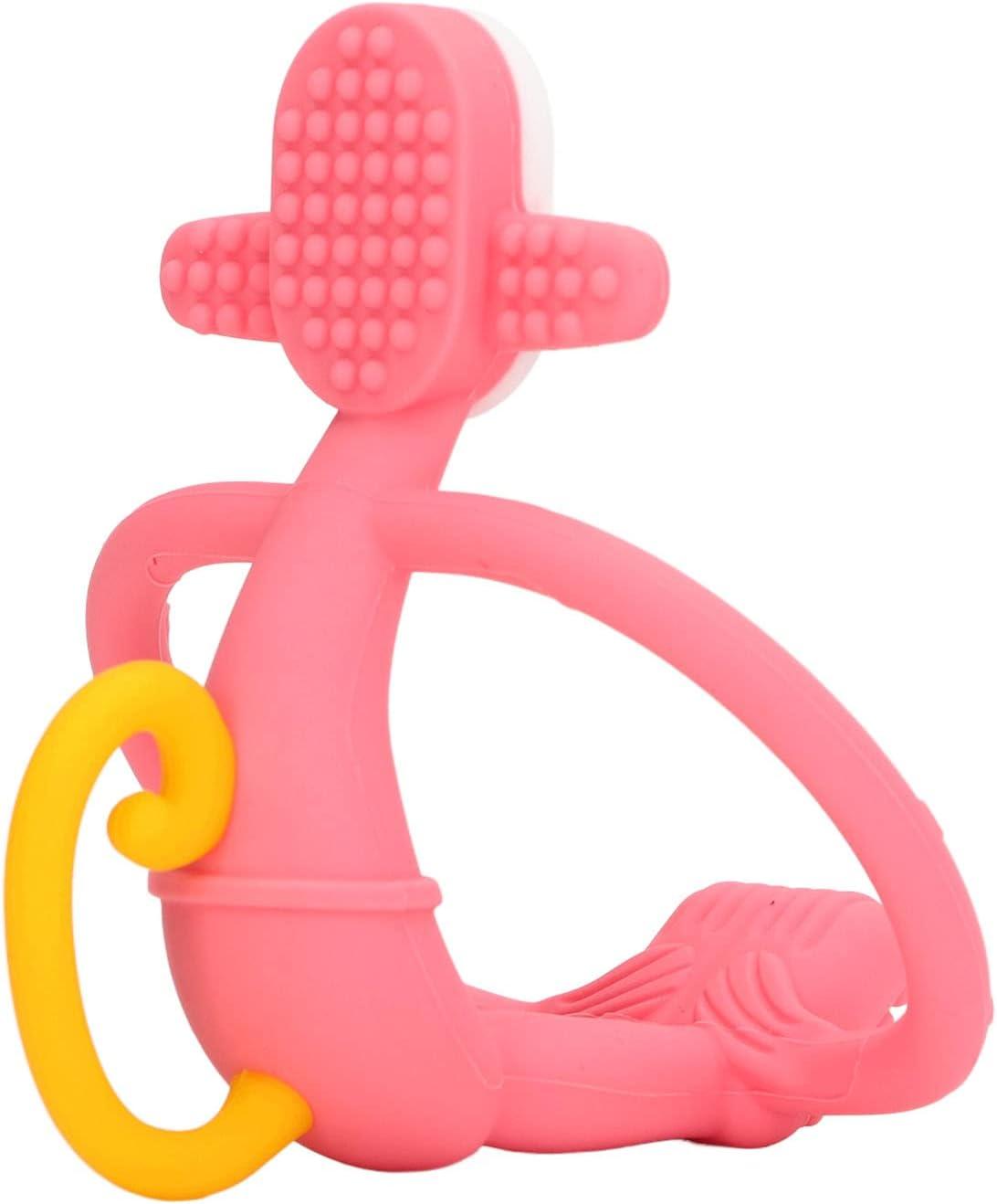 Monkey-shaped Pink Silicone Teething Toys Set for Infants - Food Grade ...