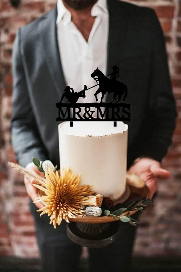 Funny Cowboy Wedding Cake Topper Cowboy Bride Traps Groom to Get ...