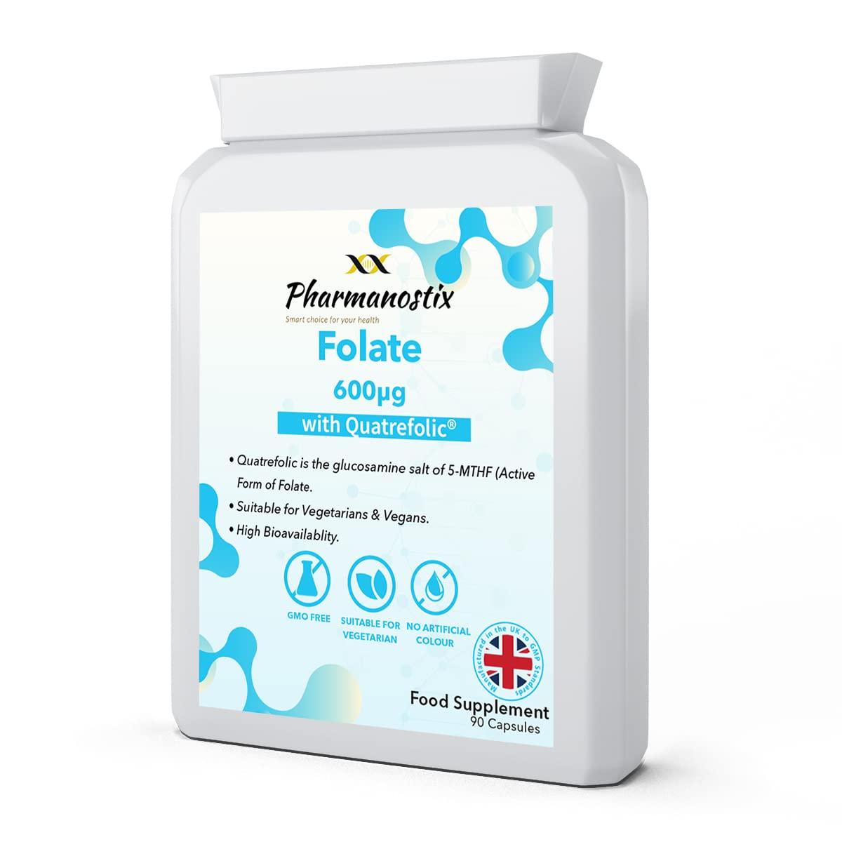 Folic Acid 600g 90 Capsules with Quatrefolic Methyl Folate 5-MTHF ...