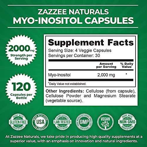 Zazzee Myo-Inositol 2000mg - 100% Pure 120 Capsules for Hormonal ...
