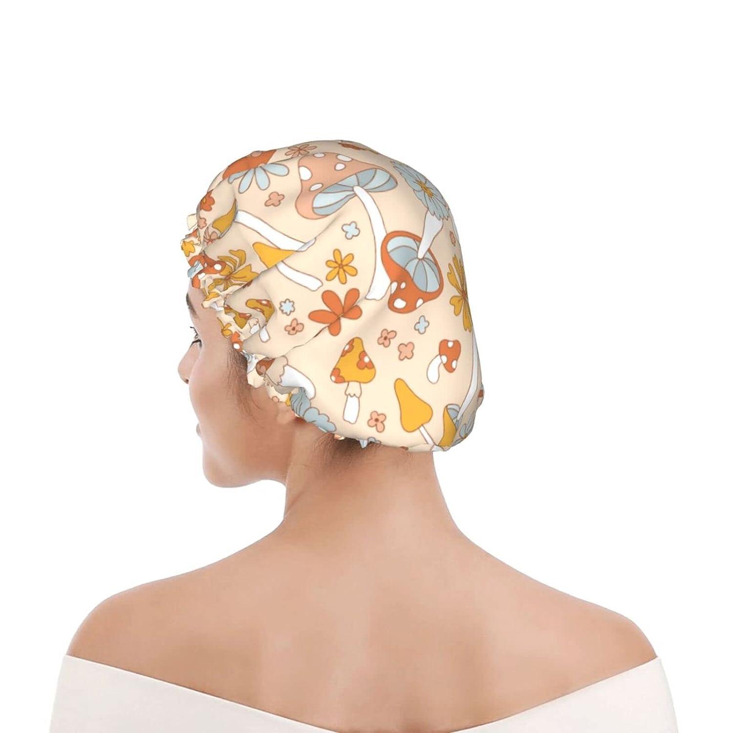 Cute Cartoon Mushrooms Shower Cap for Women | Reusable Waterproof Hair ...