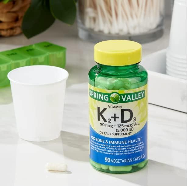 Spring Valley Vitamin K2 + D3 (90mcg + 125mcg) Vegetarian Capsules with ...