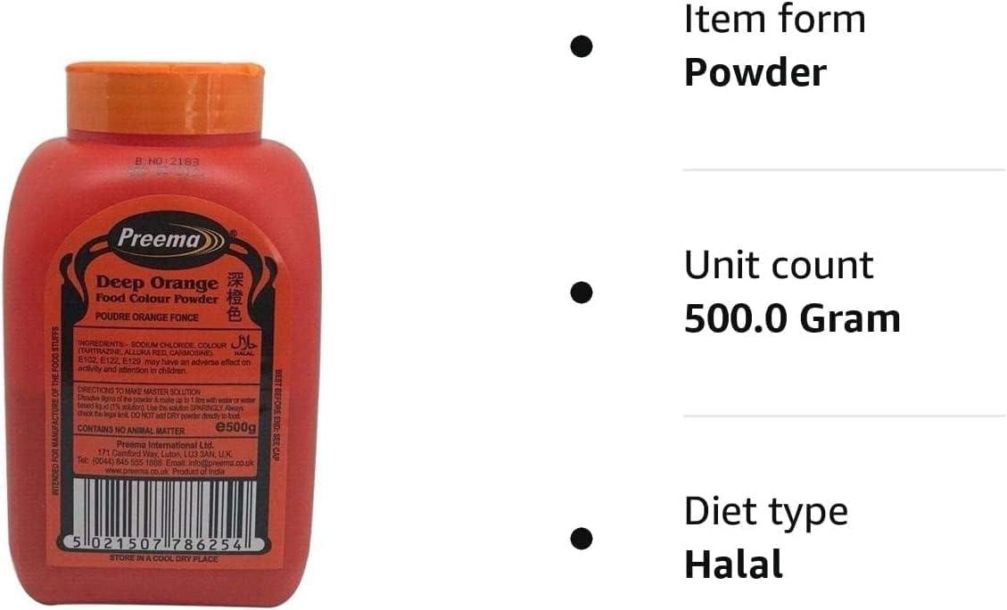 Preema | Orange Food Colour | Powder | (2X500g) Pack | Make Bright ...