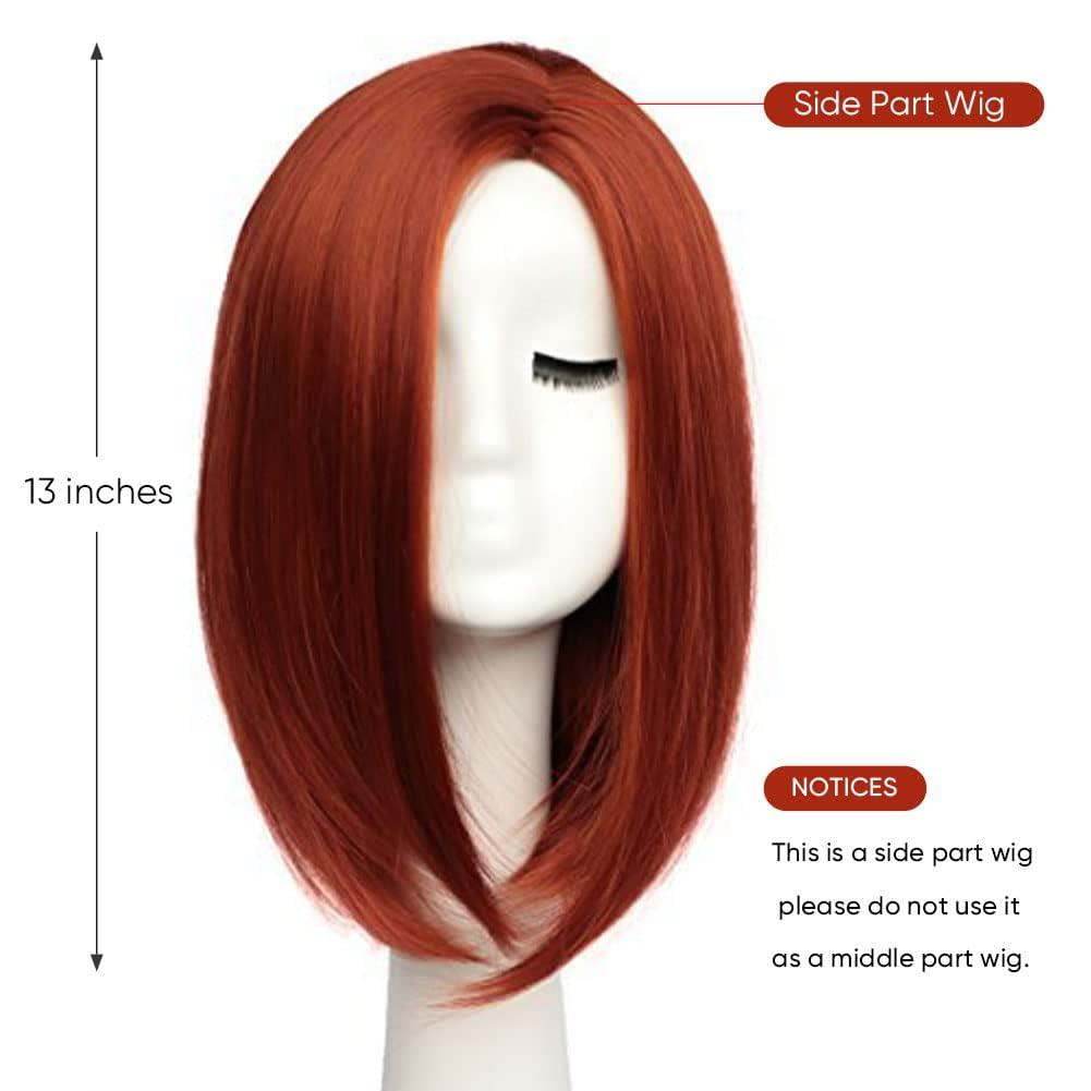 100% Human Hair Short Bob Wig - Red Straight Side Part Women's Full Wig ...