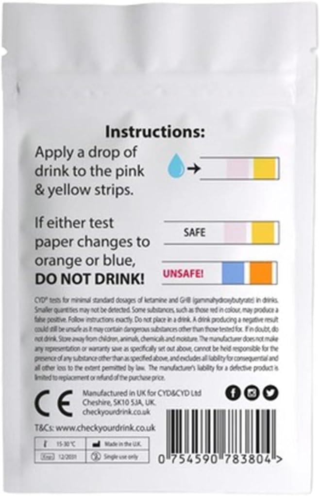 CYD Check Your Drink - 5 Test Strips for Ketamine & GHB Detection ...