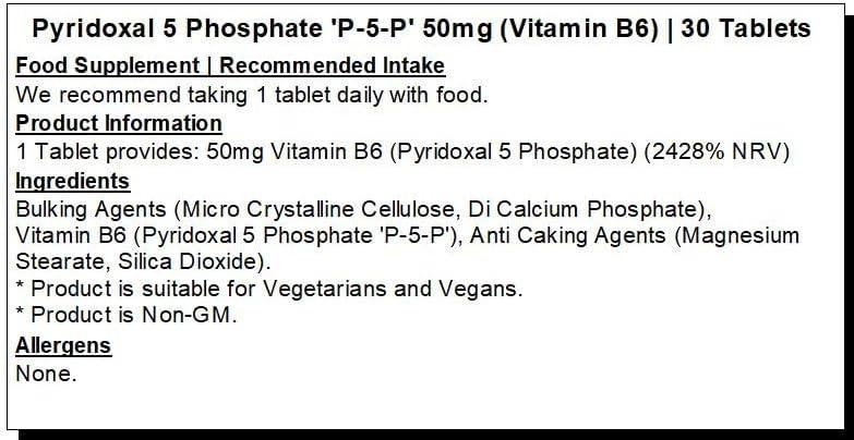 Vitamin B6 - Pyridoxal 5 Phosphate - P5P 50mg - 30 Tablets | Buy Now with Express International ...