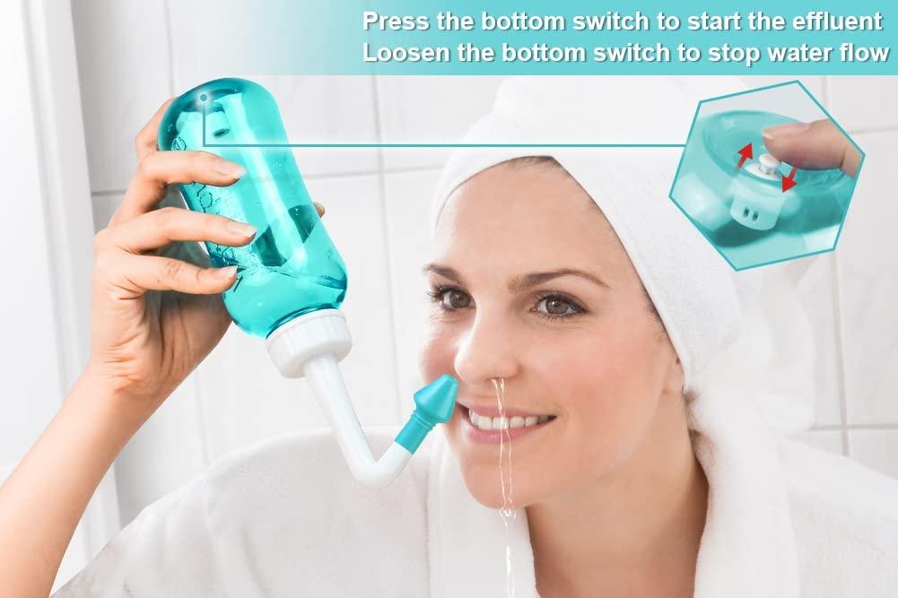 Neti Pot Sinus Rinse Bottle 300ml for Adult & Kid, BPA Free with 30 ...